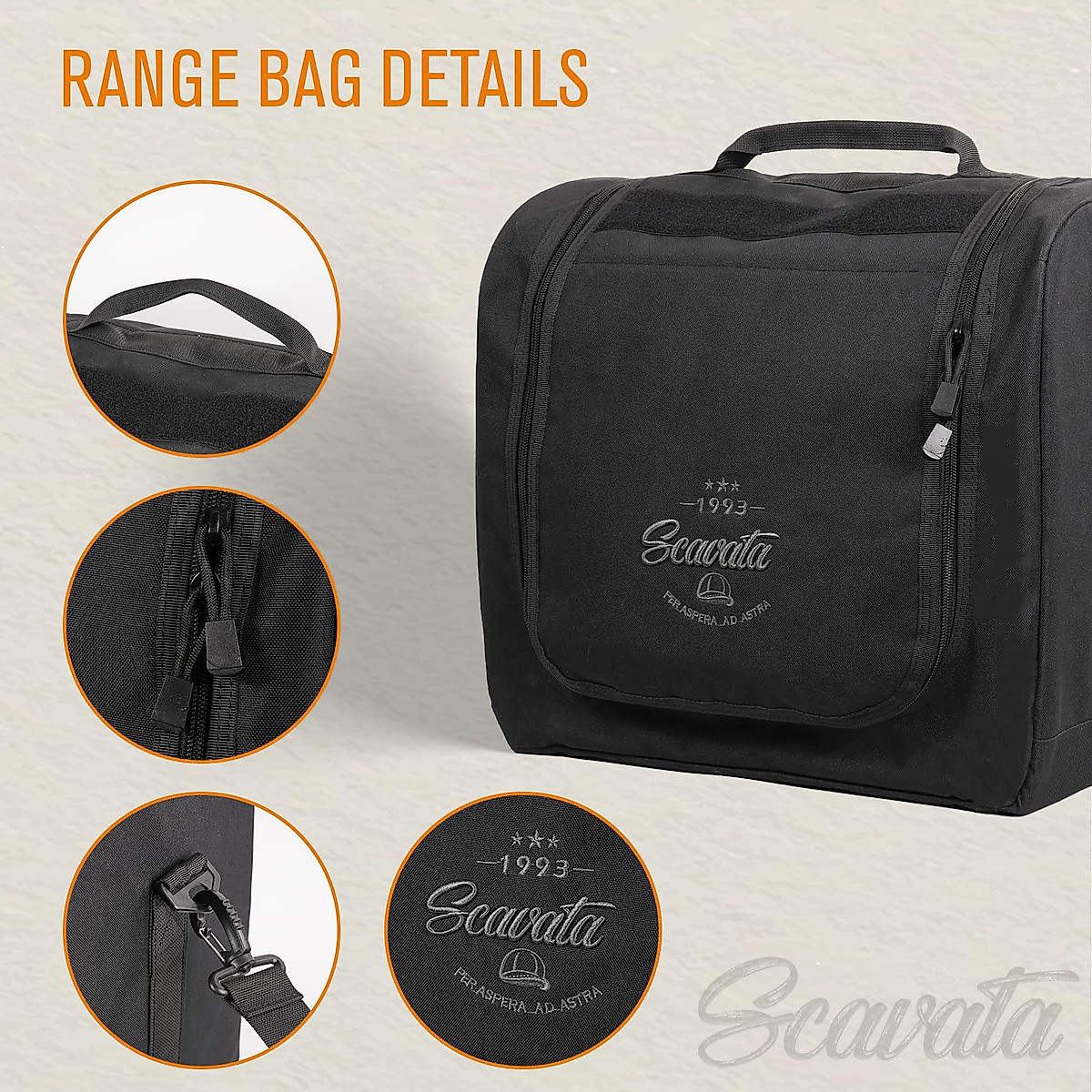 SCAVATA Large Hat Bag for Baseball Caps, Hat Organizer Bag for Traveling & Moving, Storing Snapback Cap, Portable Hat Carrier Holder Case for 20-24 Caps (Black)