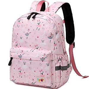 MIRLEWAIY Little Girls Backpack Kids Preschool Beautiful Ballet Dancer Kindergarten School Bag for Travel with Coin Pouch, Pink