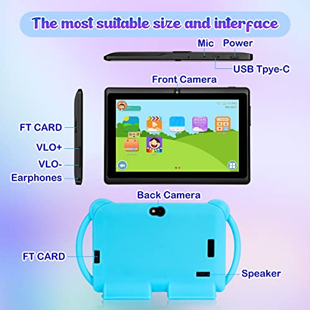 ATMPC Kids Tablet, 7 inch Tablet for Kids, 32GB ROM 3GB RAM Android 11.0 Toddler Tablet with 2.4G WiFi, GMS,Parental Control, Education APP, Dual Camera, Shockproof Case, Purple