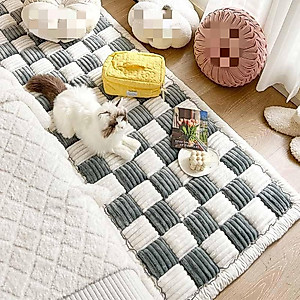 Funnyfuzzy Cream-Coloured Large Plaid Square Pet Mat Bed Couch Cover,Garden Chic Cotton Protective Couch Cover,A Chic Slipcovers for Pet Owners,Non-Sticky Cat/Dog Hair (27.6x70.9 in, Black)