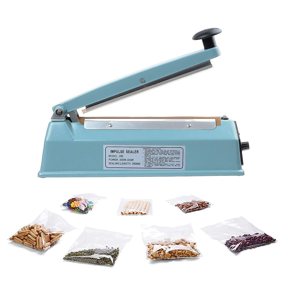 8" (200mm) Impulse Sealer Upgrade Thicken Iron case- Manual Poly Bag Heat Sealing Machine Closer Kit w/Adjustable Timer, Portable with Free Replacement Element Grip and Teflon Tape (8 Inch)