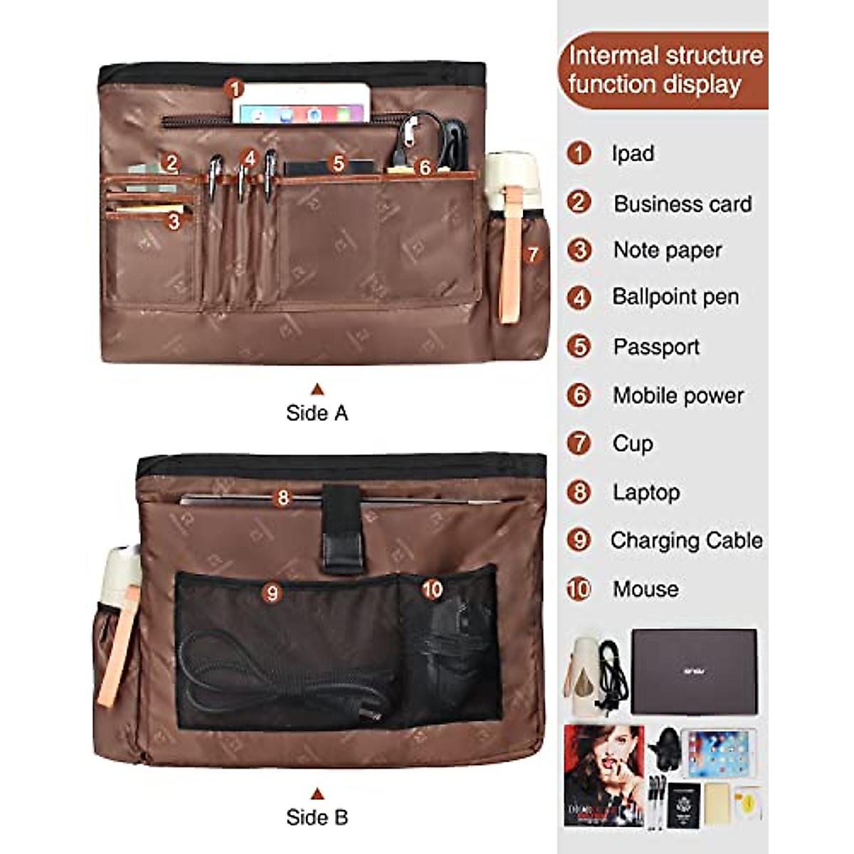 Laptop Tote Bag for Women Teacher Work Office USB Bags Fits 15.6 inches Laptop Lightweight Water Resistant Nylon Tote Bag (Black and Brown Strap)