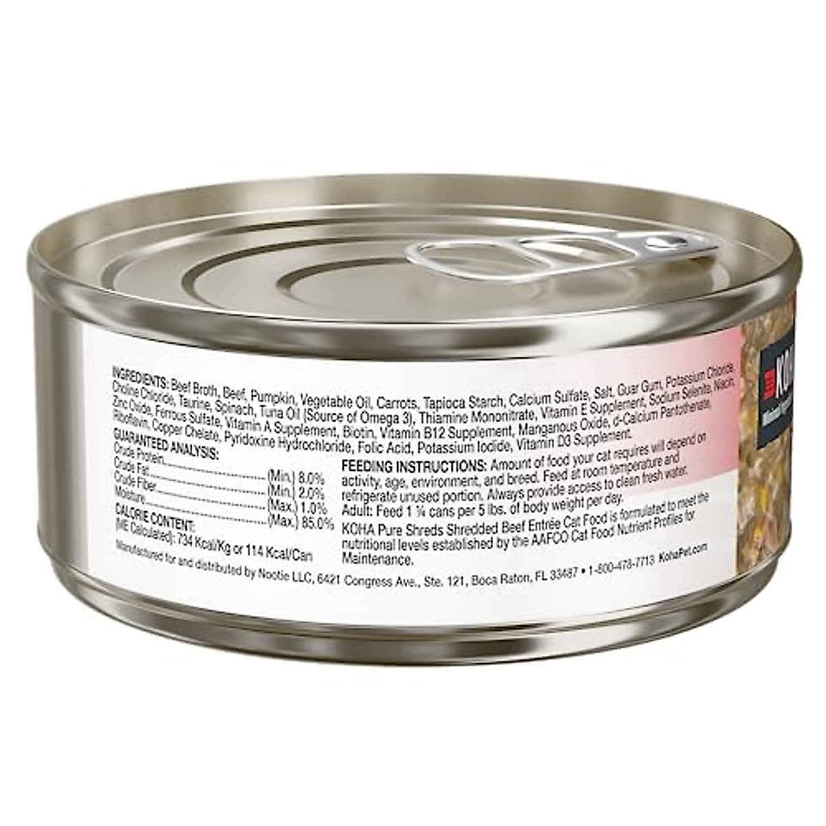 KOHA Pure Shreds Beef Entrée for Cats, Single Meat High Protein Wet Cat Food, 5.5oz Cans (Pack of 12)