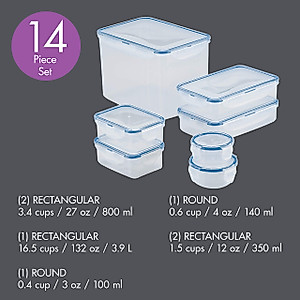 LOCK & LOCK Easy Essentials Food Storage lids/Airtight Plastic, containers, BPA Free, 14-Piece, Clear