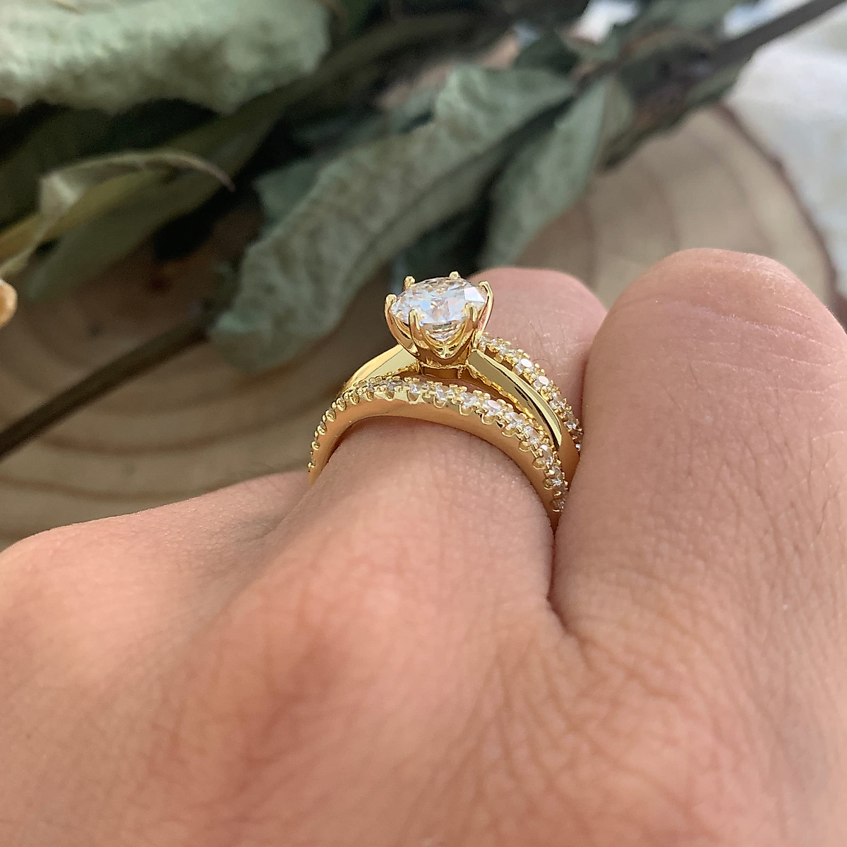 Blongme1 Carat Moissanite Rings for Women Ring Enhancers Wedding Ring Sets Wedding Band Bridal Rings Sets for Women 925 Sterling Silver Yellow Gold Size 6