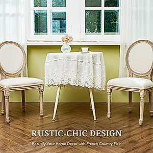 VONLUCE Vintage French Accent Chairs Set of 2, Upholstered Fabric Farmhouse Dining Chairs for Living Room Bedroom Kitchen, 2pc Vanity Chairs with Round Backs and Rubberwood Legs