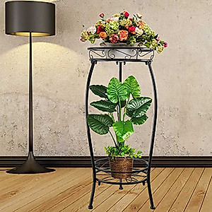 Tall Plant Stands Indoor Outdoor, 2Tier Metal Potted Flower Pot Stand for Multiple Planter,Heavy Duty Iron Planter Shelves Rack Anti-rust for Planter Garden 27" (Black)