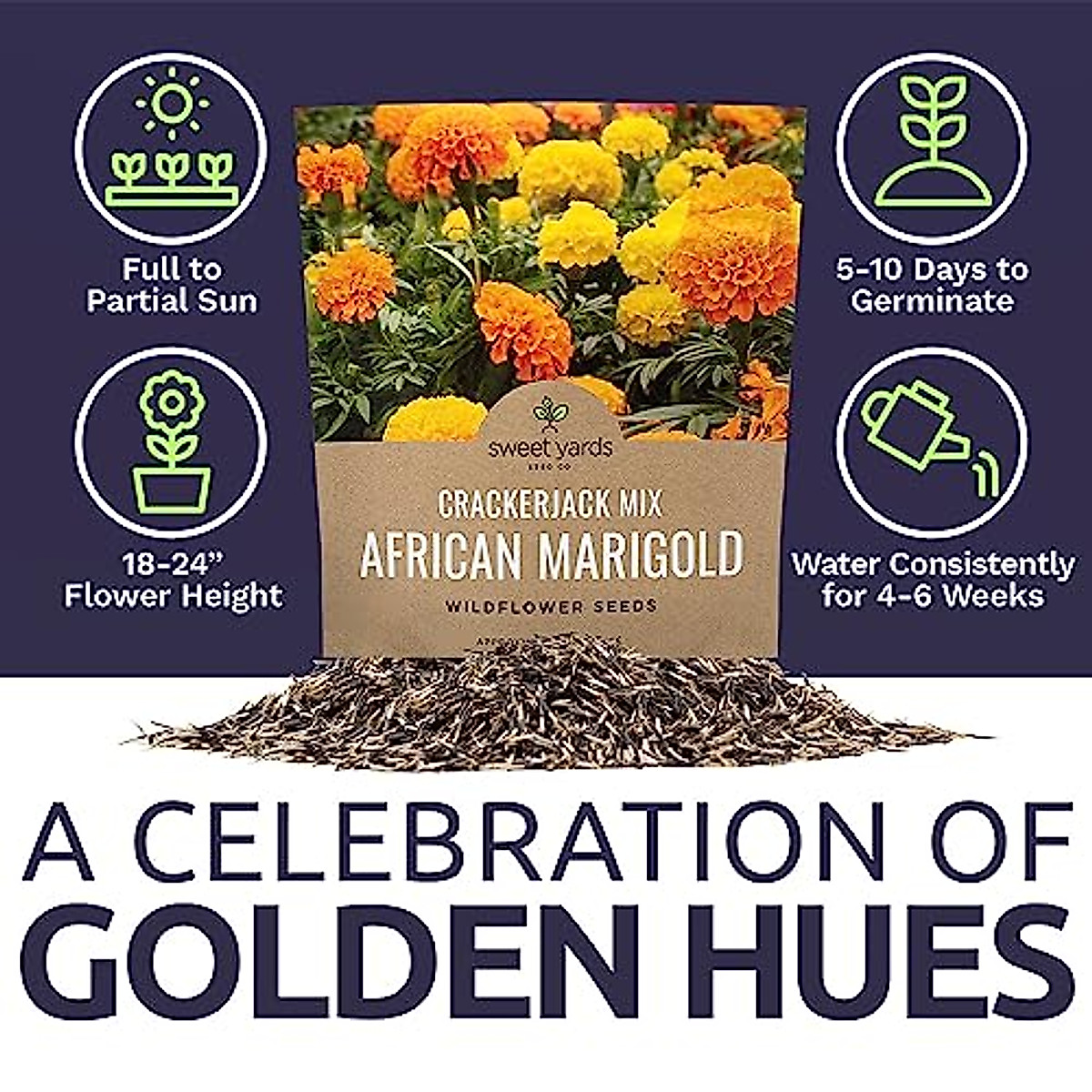 African Marigold Seeds Crackerjack Mix - Bulk 1 Ounce Packet - Over 10,000 Seeds - Huge Orange and Yellow Blooms