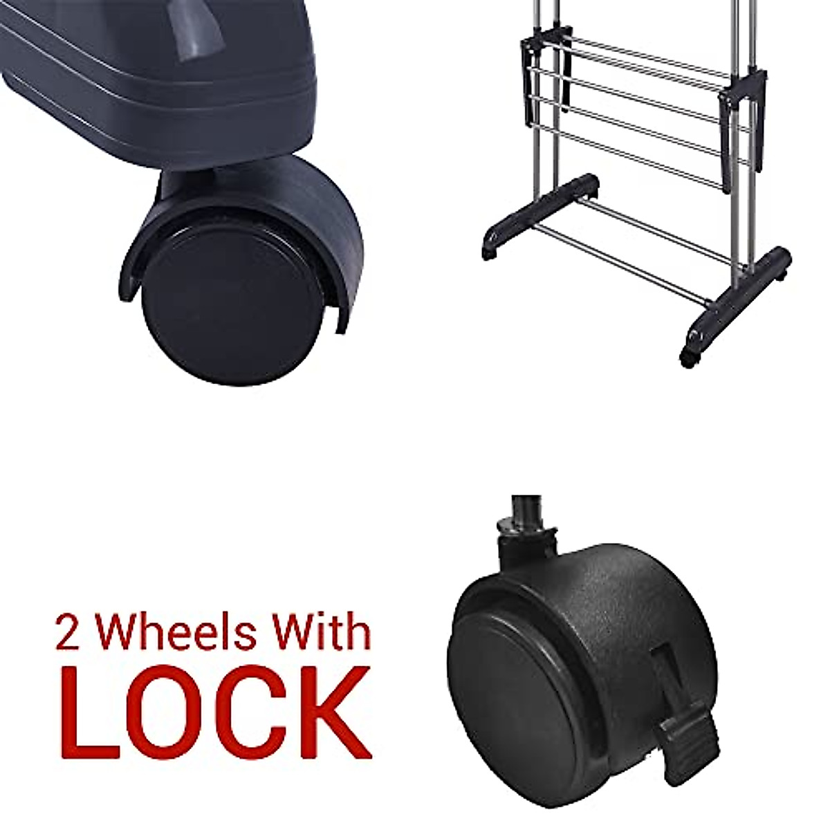 Aquaterior Folding 3 Tier Clothes Drying Rack Rolling Collapsible Garment Laundry Dryer Hanger Stand Rail Indoor Dark Grey