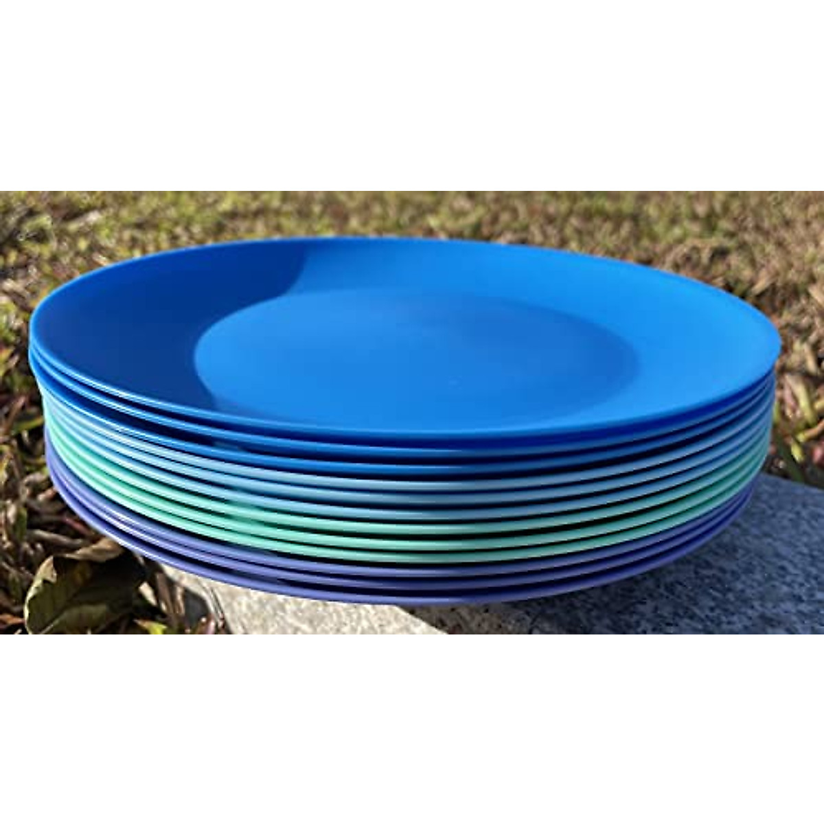 WEXINHAO Plastic Plates Reusable - 10 inch Unbreakable Dinner Plates set of 12 - BPA Free Dishwasher Safe Microwave Plates - Everyday Large Plates for Kids Kitchen Salad Party Outdoor