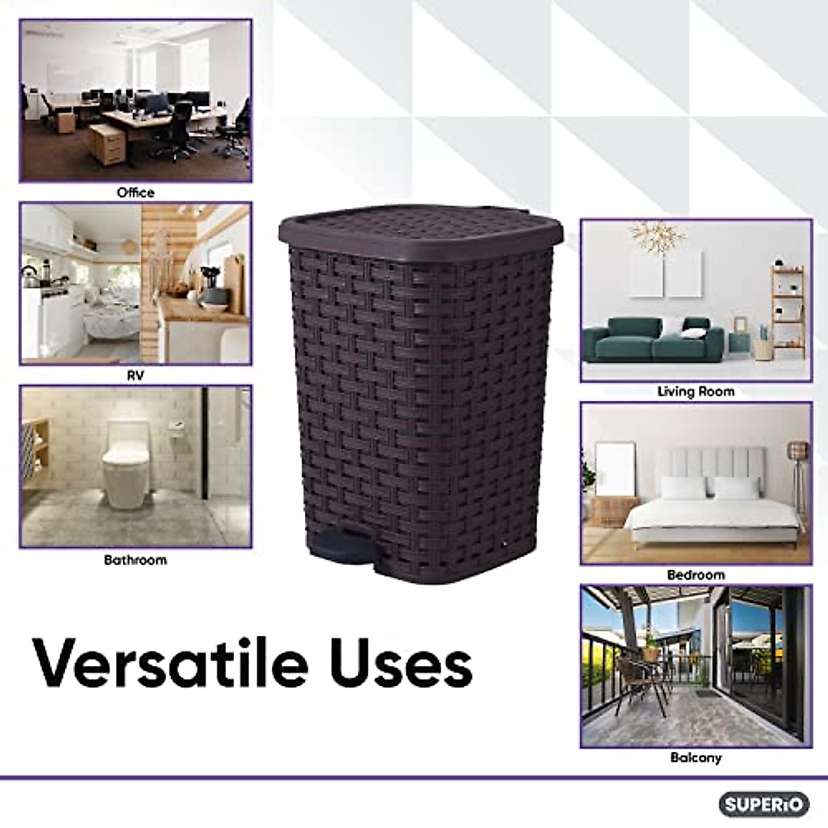 Superio Rattan Style Compact Trash Can, 3.1 Gallon, Brown