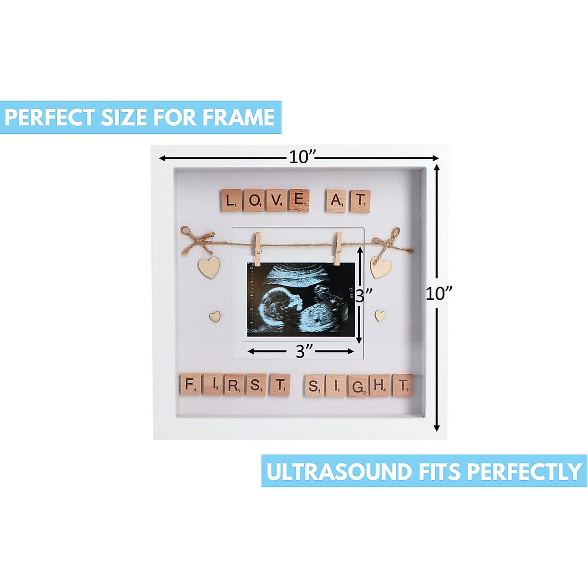 boom moments Sonogram Picture Frame | Scrabble Style Letters | Keepsake Baby Ultrasound Frame | Best Baby Announcement | Love at First Sight (10 x 10 Inches)