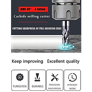 joleully 1/2" Carbide Square End Mill, HRC 45 Deg Single End 4 Flute AlTiN Coating Mill Bits