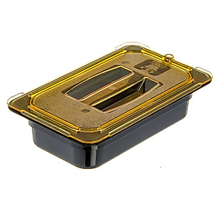 Carlisle FoodService Products 10490U13 StorPlus High Heat Universal Handled Food Pan Lid, Quarter Size, Amber