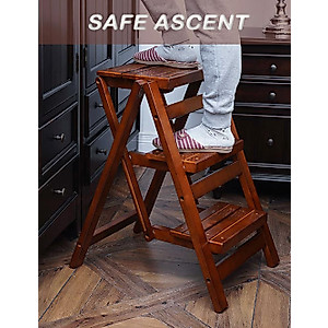 Step Stool for Adults/Step Ladder/Counter Chair, Step Folding Portable Wooden Step Stool, Anti-Slip & Lightweight(Size:Walnut 4 layers)