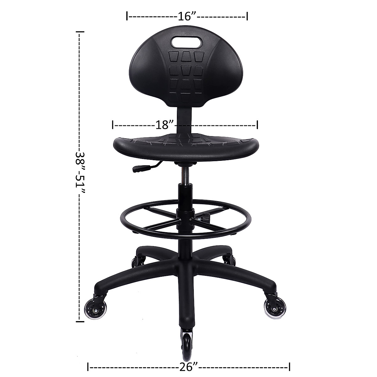 TAKE UR SEAT® Deluxe Polyurethane Drafting Lab Stool Chair, 18" Adjustable Footring, 10" Adjustable Height, Heavy Duty,Shipped Within 24 Hours Rubber Casters