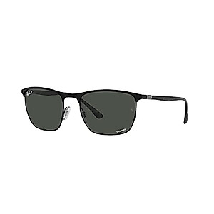 Ray-Ban RB3686 Square Sunglasses, Matte Black On Black/Polarized Dark Grey, 57 mm