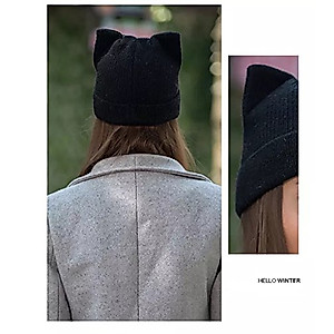 Penny's Women Cat Ear Beanie Hat Wool Braided Knit Trendy Winter Warm Cap Black One Size