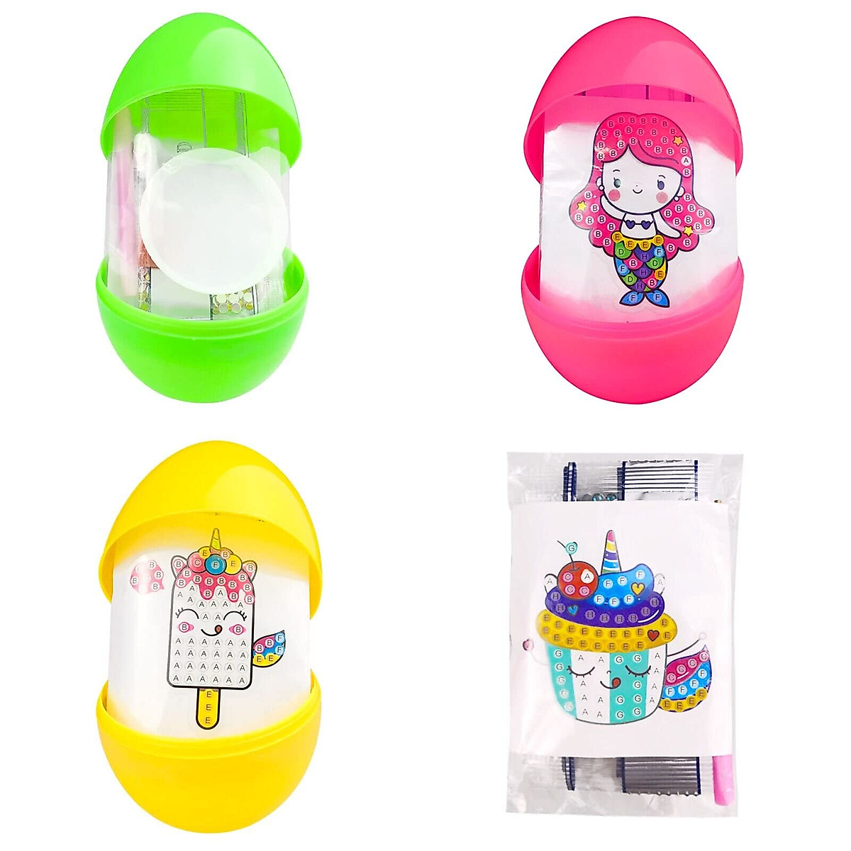 Easter Eggs Easter Basket Stuffers Filled 4 Eggs with Diamond Art Stickers Kit Inside, Colorful Large Plastic Easter Egg Fillers Easter Gifts for Kids Toddlers Teens Easter Toys Easter Egg Stuffers