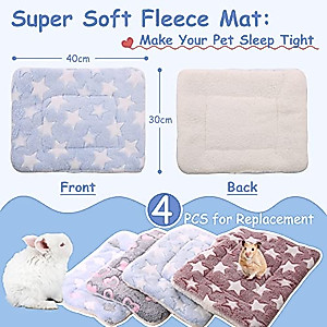 ROZKITCH 4 Pieces Guinea Pig Blanket Bed, Washable Hamster Bedding Pad for Small Animal, Soft Plush Fleece Mat for Sugar Glider Hedgehog Chinchilla Sleep Bed, Rabbit Cage Accessories 11.8 x 15.7inch