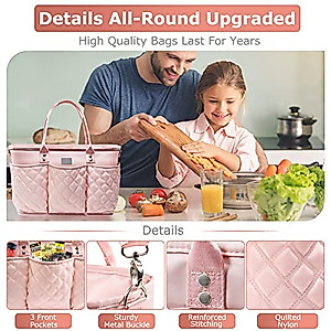 AMOIGEE Women's Insulated Lunch Bag, Pink, 24 Can Capacity, Nylon Material, Leak Proof, Wipeable, Stylish Design