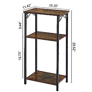 Hoctieon 3 Tier End Table Set of 2, Slim Side Tables, Narrow Side Tables, Nightstands for Small Spaces, Metal Frame, Easy Assembly, Rustic Brown