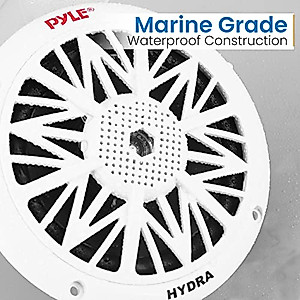 Pyle 5.25 Inch Dual Marine Speakers - 2 Way Waterproof and Weather Resistant Outdoor Audio Stereo Sound System with 150 Watt Power, Poly Carbon Cone, Cloth Surround and Low Profile Design - 1 Pair