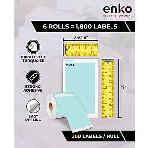 enKo [6 Rolls, 1800 Direct Thermal Labels] Blue Turquoise Compatible Colored for Dymo Labels 30256 - Stickers Label (2-5/16 x 4") Use with Dymo, Rollo Thermal Printer as Shipping & Mailing Labels