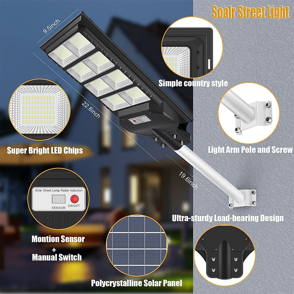 INSDEA 600W Solar Lights for Outside, 50000LM Dusk to Dawn Solar Street Light Motion Sensor, IP66 Waterproof Solar Security Flood Lights Outdoor for Garden,Yard,Parking Lot