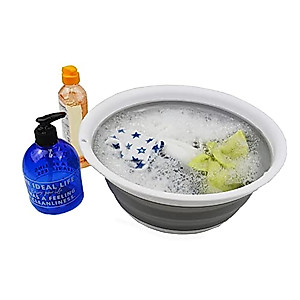 SAMMART 5.5L (1.45 Gallon) Collapsible Tub - Foldable Dish Tub - Portable Washing Basin - Space Saving Plastic Washtub (White/Grey, 1)