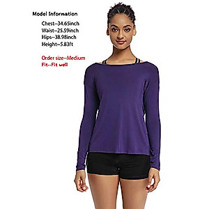 Muzniuer Long Sleeve Workout Shirts for Women Long Sleeve Yoga Tops Backless Yoga Tops Backless Open Back Cross Blouses Open Shirts GrayBlue XL