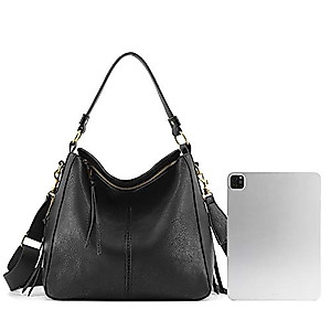 Hobo Bags for Women Roomy Women Handbags Hobo Shoulder Bags Tote PU Leather Purse with Adjustable Shoulder Strap and Tassel(Black)