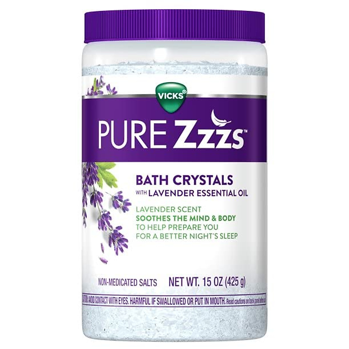 Zzzquil Pure Zzzs Lavender Scented Bath Crystals, Bath Salts with Lavender Essential Oils, 15 oz