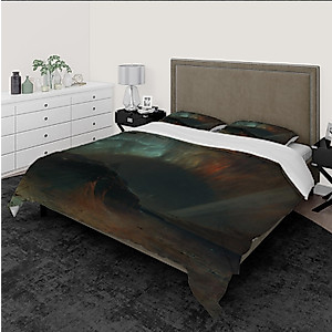 RIVINE Frederic Edwin Church Style Duvet Cover 3 Pieces Aurora Borealis Tablosu Soft Breathable Bedroom Bedding Set with 2 Pillow Shams Full