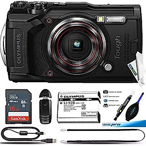 Olympus Tough TG-6 Waterproof Camera, Black -16GB Basic Bundle (Renewed)