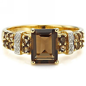 Huanhuan Womens Yellow Gold Plated Princess Cut Pinky Unisex Created Brown Cz Wedding Anniversary Rings Band Gift Size 8