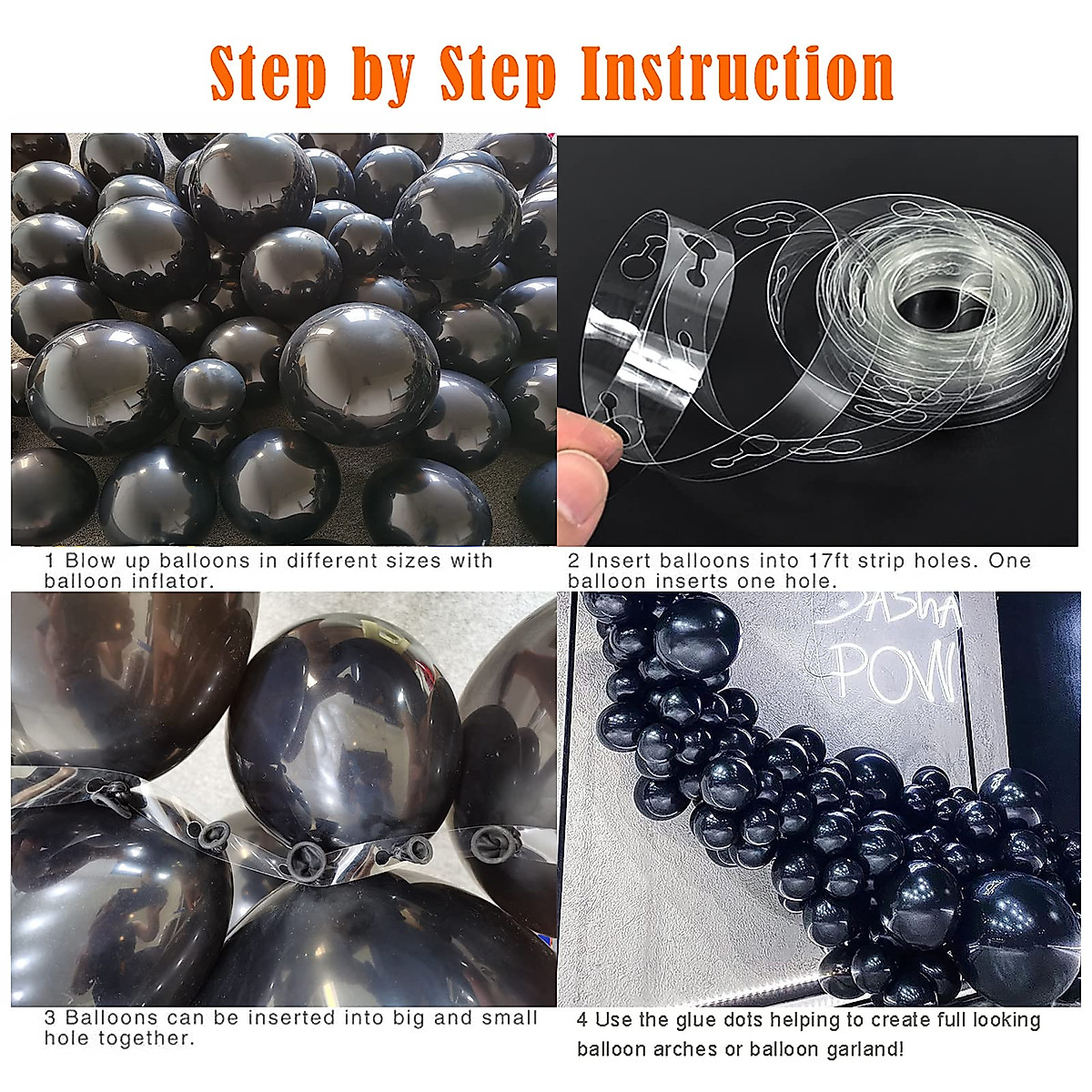 Oopat Matte Black Balloon Garland Arch Kit For Birthday Graduation Anniversary Halloween New Year Masculine Party Decoration (Black)