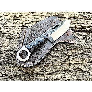 TAC KNIVES 7'' Full Tang Fixed Blade Outdoor Camping Hunting Knife In Sheath Gift For Him | 1095 High Carbon Steel Knife | Bushcraft Survival Knife Gift | Cowboy knives | Pancake leather sheath (BLACK)