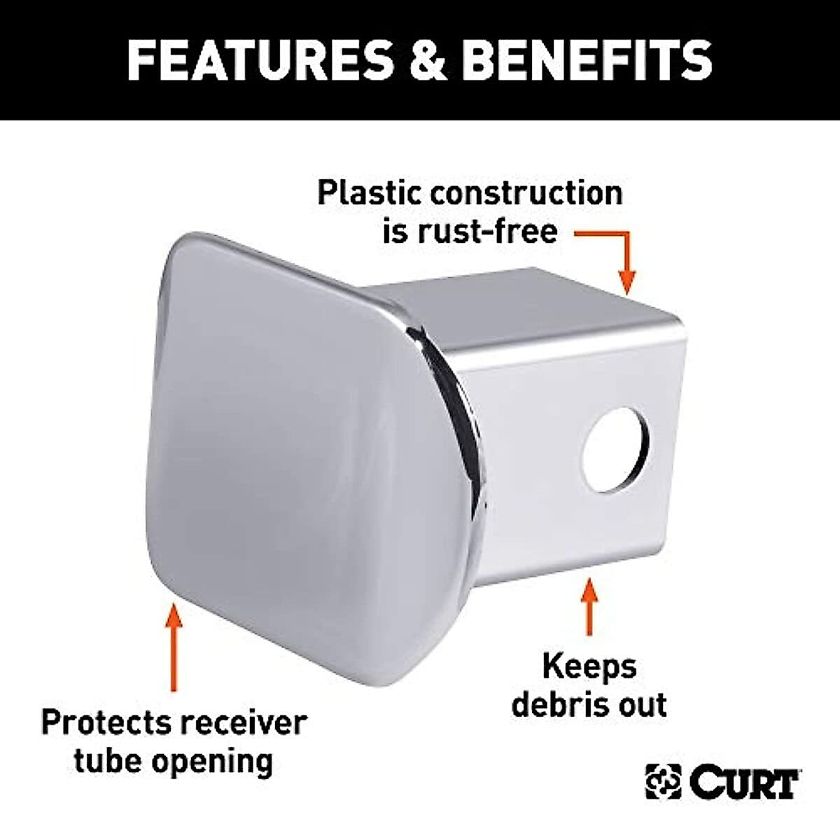 CURT 22171 Chrome Plastic Trailer Hitch Cover, Fits 2-Inch Receiver