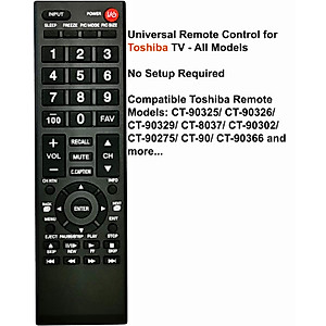 Universal Remote Control for Toshiba TV, Replacement for All Toshiba LCD LED HDTV 3D 4K UHD Smart TVs