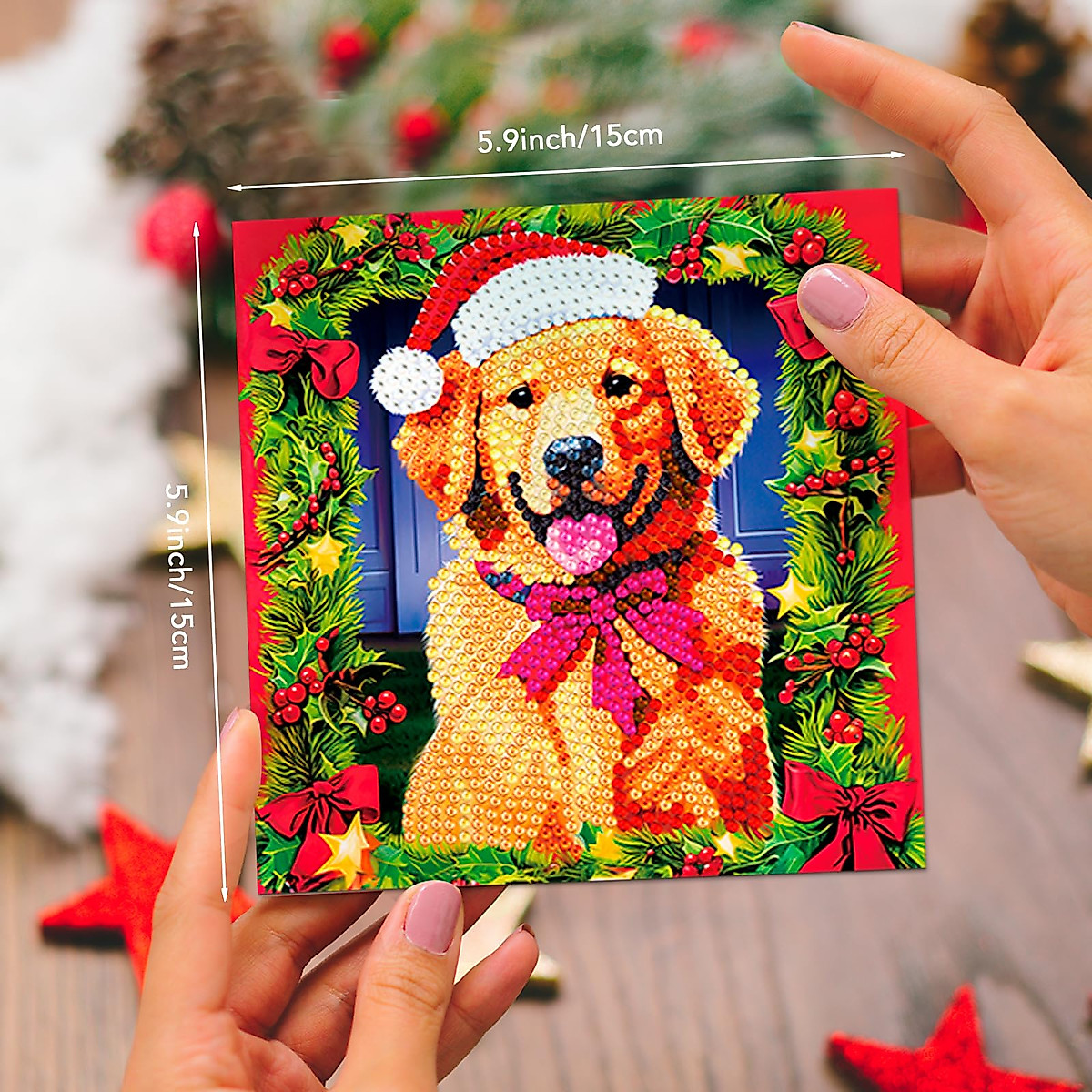 8pcs Christmas Diamond ATR Cards 5d DIY Christmas Diamond Art for Adults Beginners Santa Cat and Santa Dog Xmas Greeting Cards for Holiday Craft Card Making