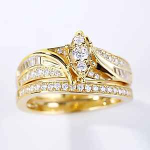 Jeulia Gold Tone Cluster Round Cut Sterling Silver Ring Set for Engagement Anniversary Eternity Promise Wedding Band Ring Set With Jewelry Box (7)