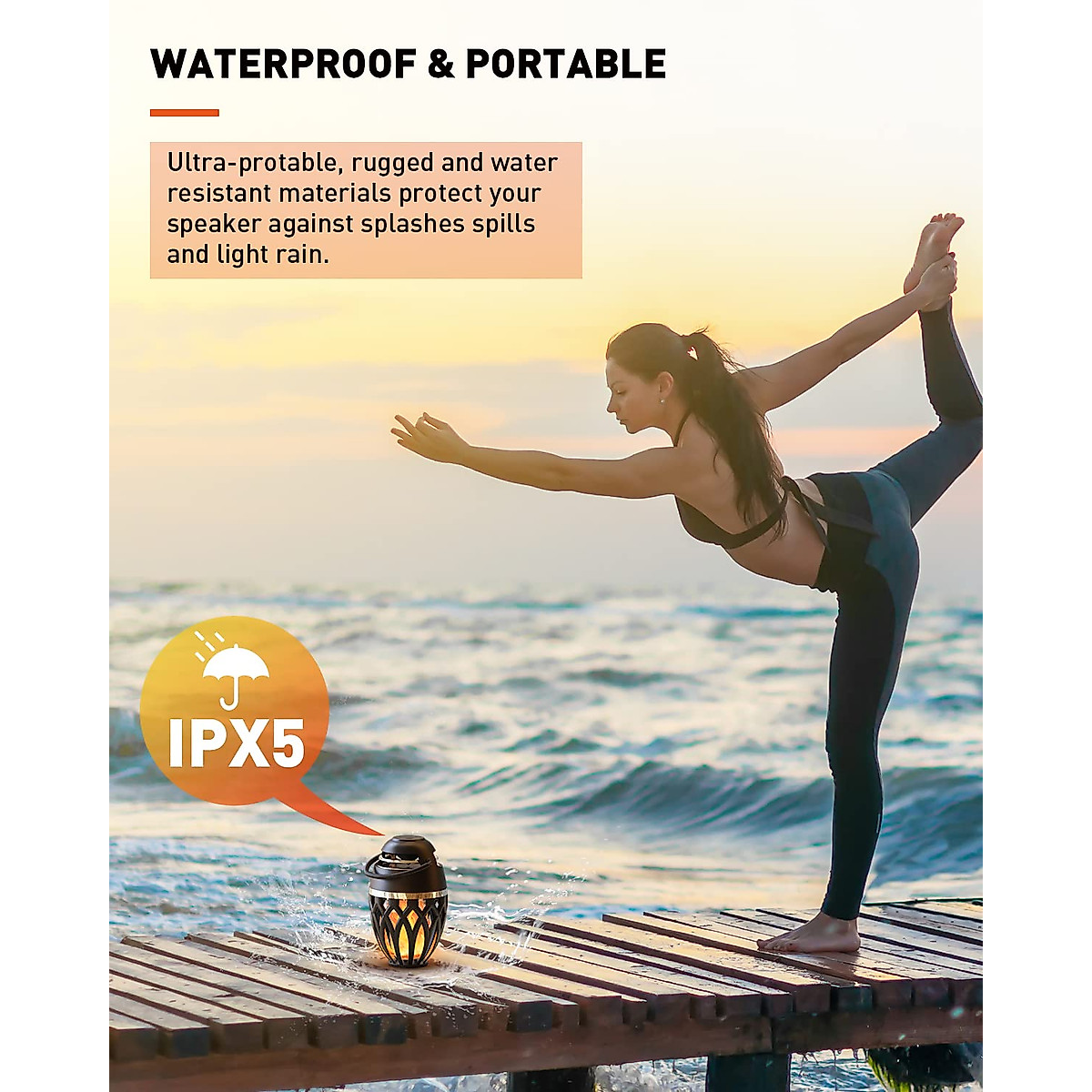 MOFOKEAY 2 Pack Outdoor Bluetooth Speakers,Wireless Speaker with LED Flame Speaker BT 5.0,Waterproof Torch Lantern for Patio Pool Party,Gifts for Women Men