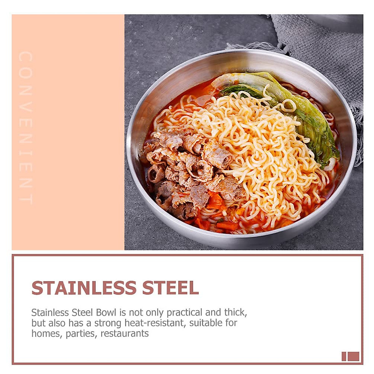 Kichvoe Korean Bowl Soup Bowls Ramen Noodle Bowls Stainless Steel Bowl Korean Bowls Double Walled Serving Bowl for Udon Pho Dessert Cereal Salad 15cm Metal Bowls