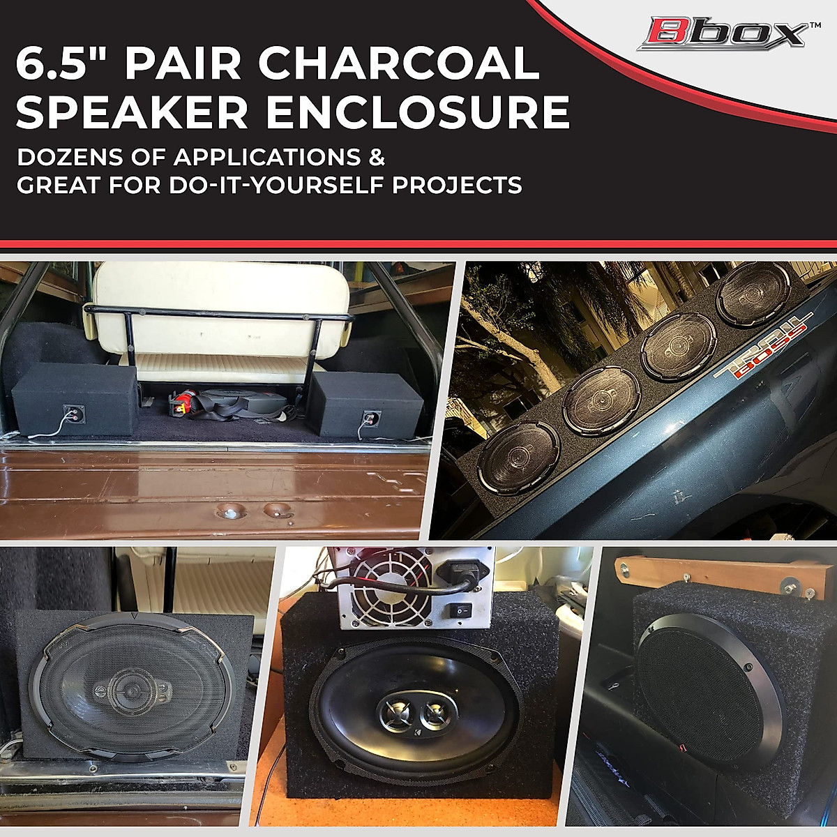 Atrend Bbox Pro Audio Tuned 6.5" Speaker Enclosures-Premium Speakers to Enhance Sound and Bass - Nickel Finish Speaker Terminals for Car or Truck - 18 Gauge Audio Cables-Speaker Set of 2 (Charcoal)