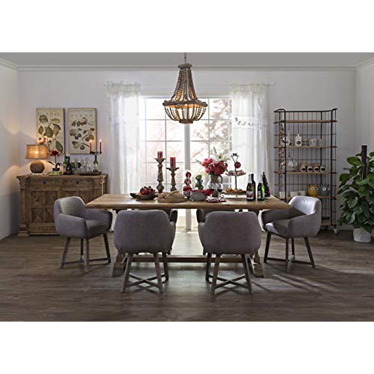 Creative Co-Op Wood & Metal Framed Chandelier with Wood Bead Draping