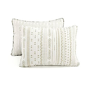 Lush Decor Hygge Stripe Oversized Reversible 3 Piece Quilt Set, King, Neutral & White