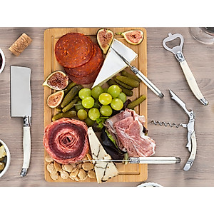 French Home Laguiole Serving Utensils Set of 5 – Kit w/Cleaver, Fork Tipped Spear, Spreader & Barware – Cheese Serving Utensils w/Faux Ivory Handles for Parties