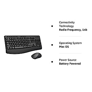 Wireless Keyboard and Mouse Combo, E-YOOSO 2.4GHz Full-Sized Ergonomic Wireless Keyboard with Wrist Rest, 3 DPI Adjustable and 6 Buttons Cordless USB Mouse for Computer, Laptop, PC, Windows (Black)