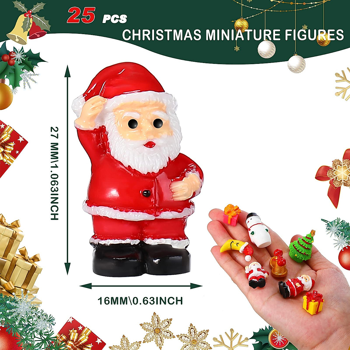 Blulu 25 Pieces Mini Christmas Santa Claus Figure Miniature Christmas Figurines Bulk Christmas Ornaments Xmas Mini Snowmen Santa Claus for Snow Globe Crafts DIY Snowy Dollhouse Decoration